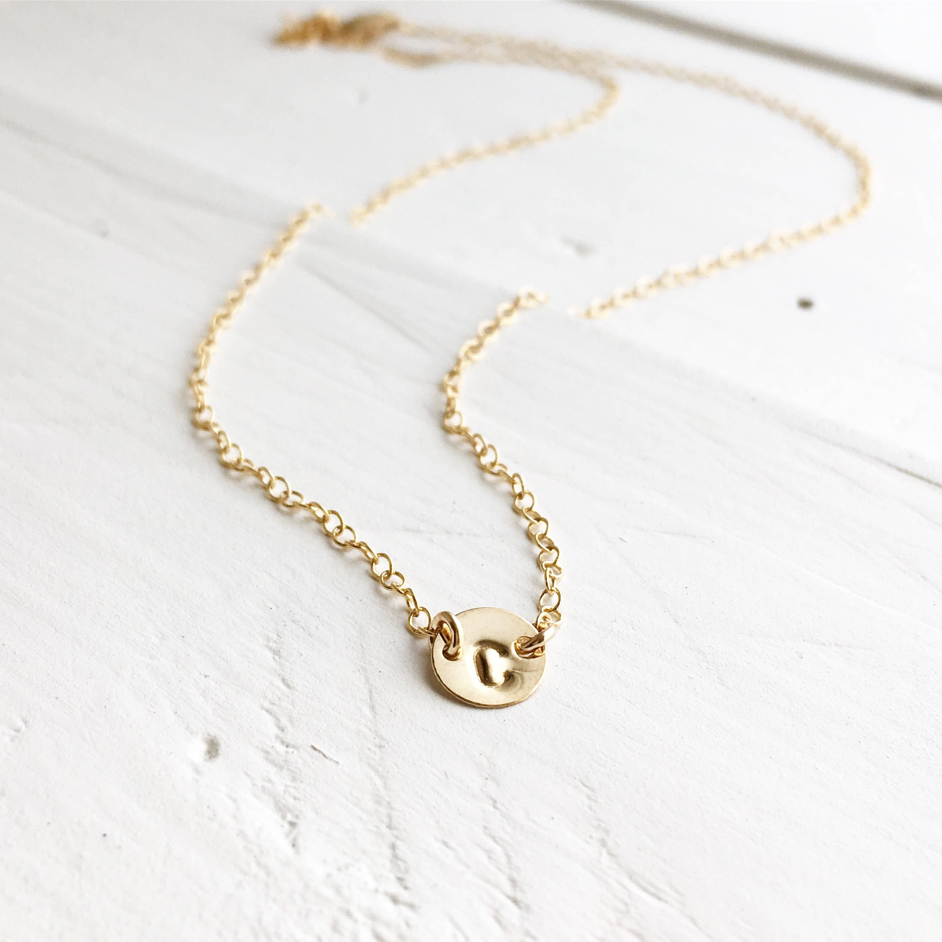 14K Yellow Gold Initial Necklace, 14Kt Gold Link Tiny Initial Necklace ...