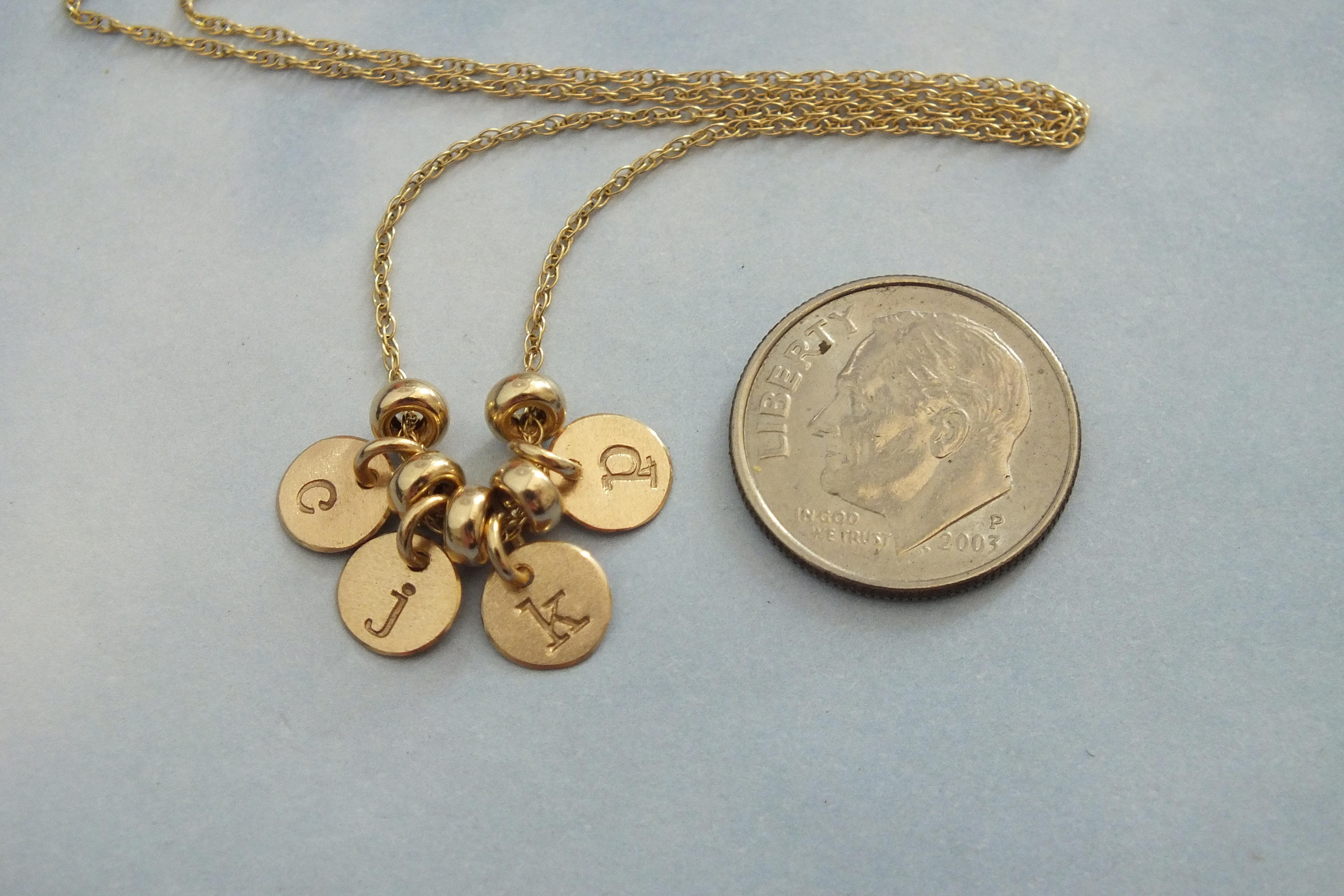 14k Solid Gold Super Tiny Initial Necklace, Custom 6mm Initial Charm, 1 ...