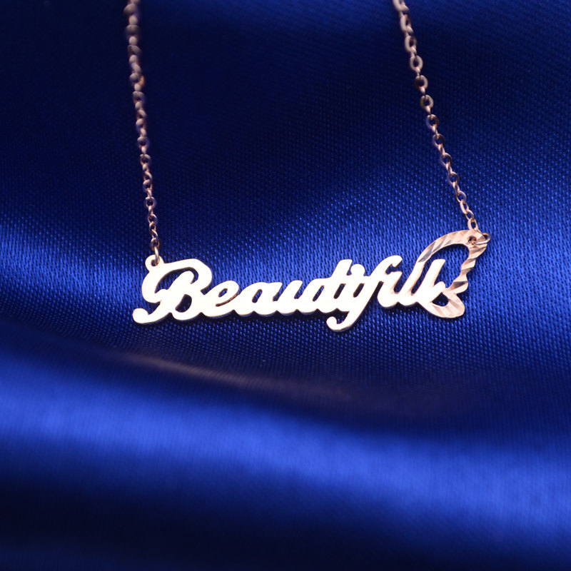 Beautiful 18k Rose Gold Words Necklace Custom Name Personalized Words ...