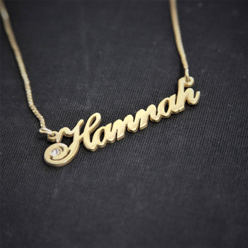 Birthstone style Name Necklace / Hannah / Gold Plated Art font / Name ...
