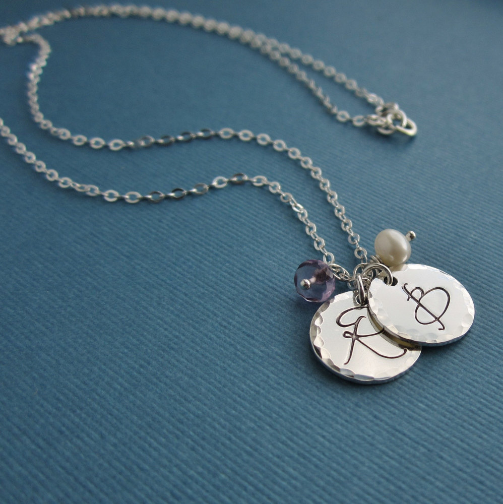 Couples Necklace Personalized Silver Initial Necklace Wife T