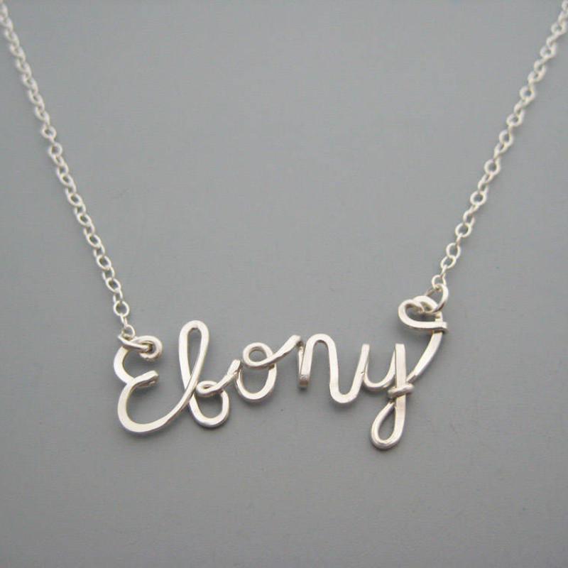 Cursive Name Necklace with A Tiny Heart - personalized calligraphy word ...