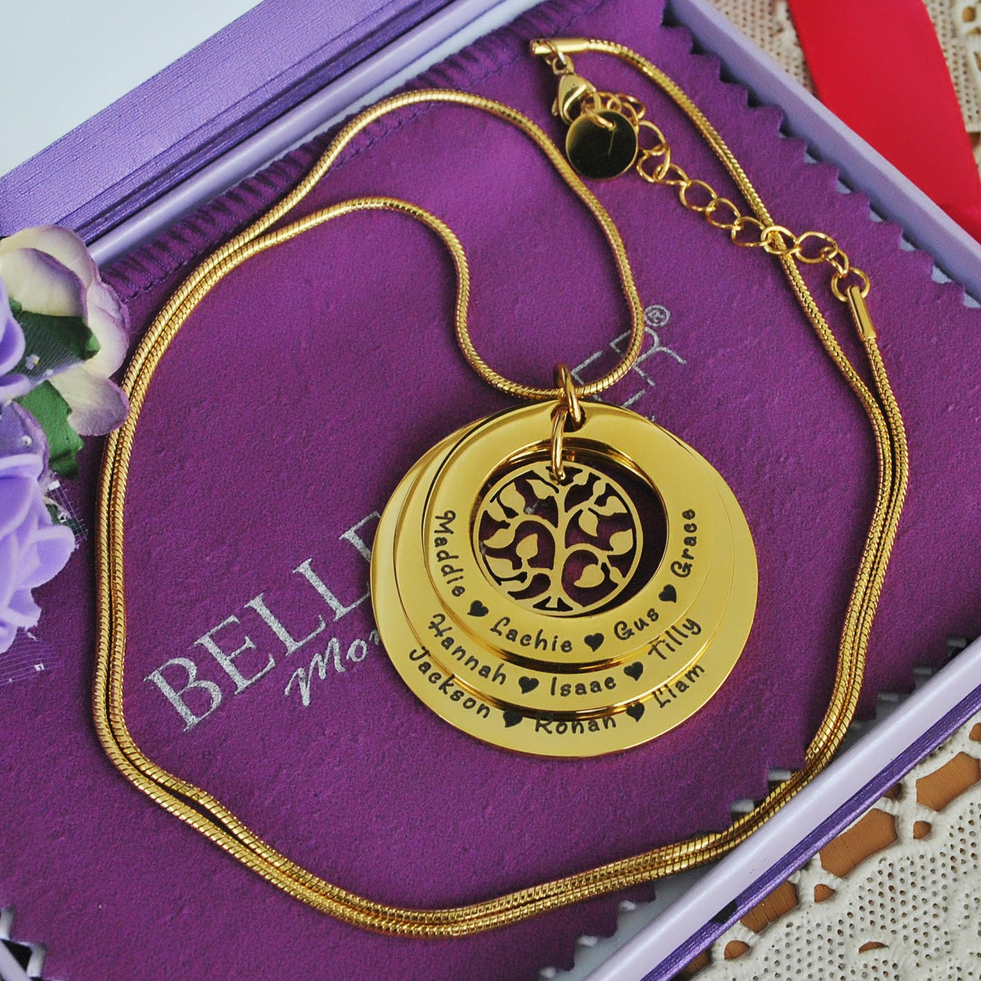 Gold Family Tree, Family Tree Necklace, My Family Tree, Circle of Love ...