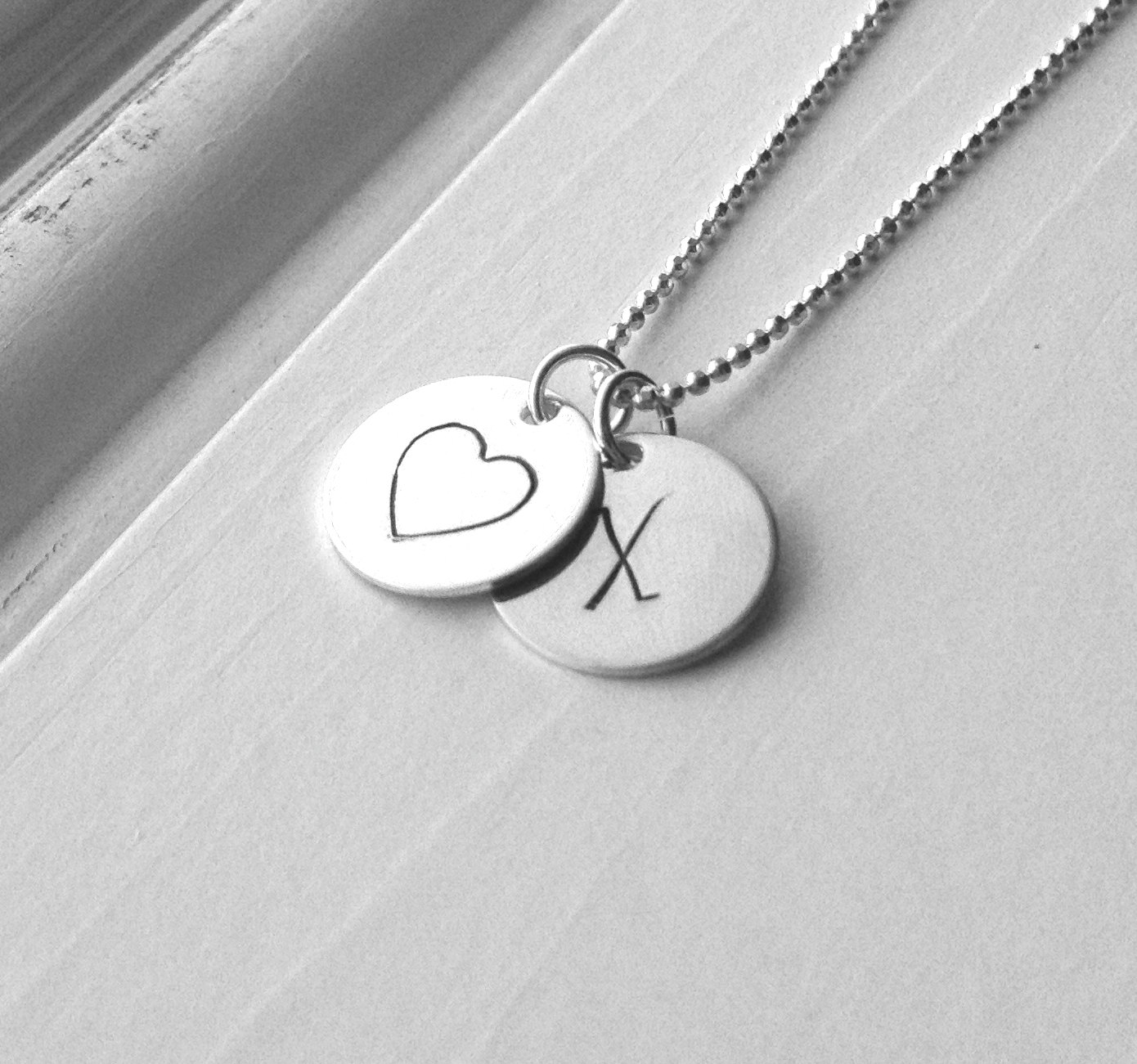 Initial Necklace, Sterling Silver Initial Jewelry, Heart Necklace with ...