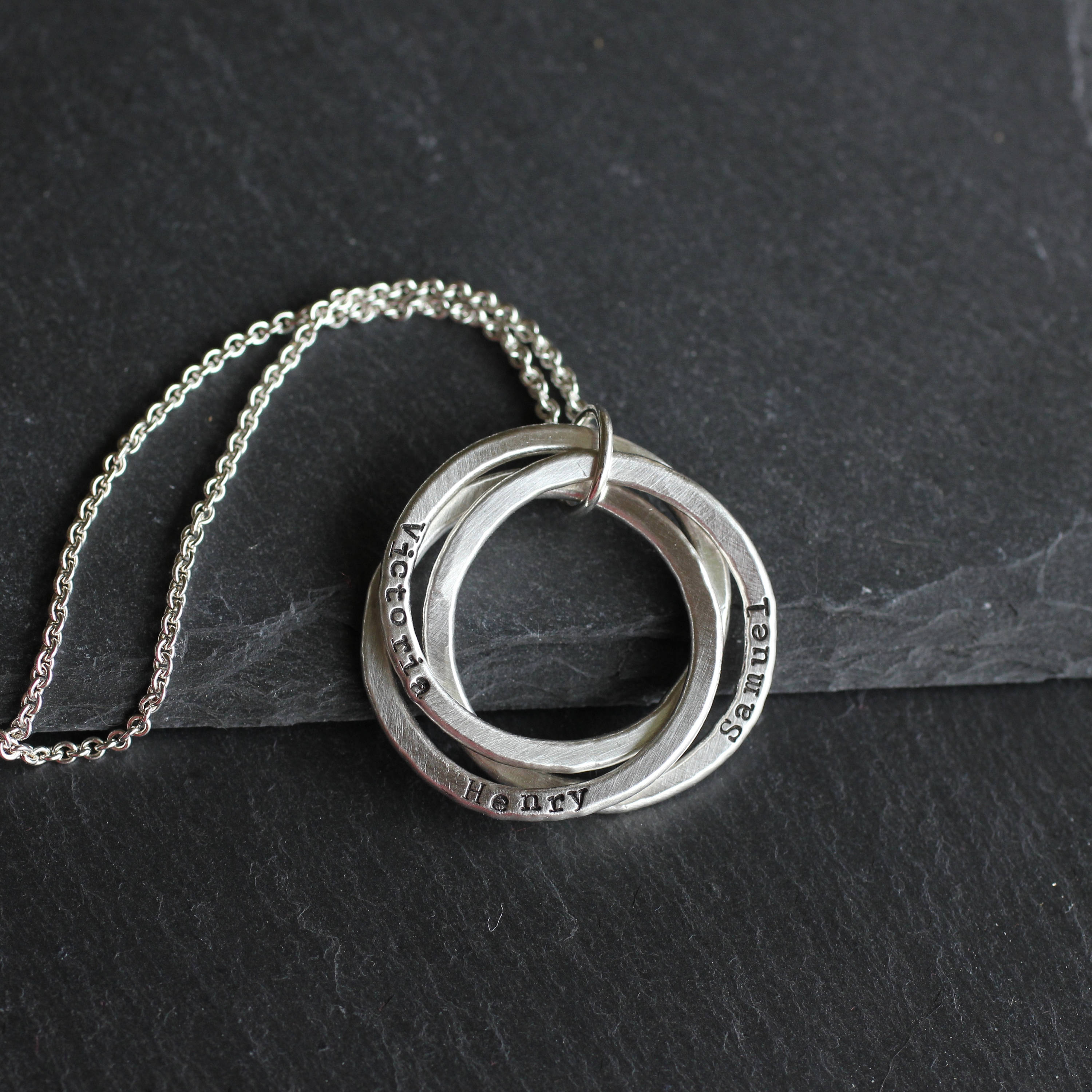 Linked Rings Name Necklace; Sterling Silver Interlocking Rings Necklace ...
