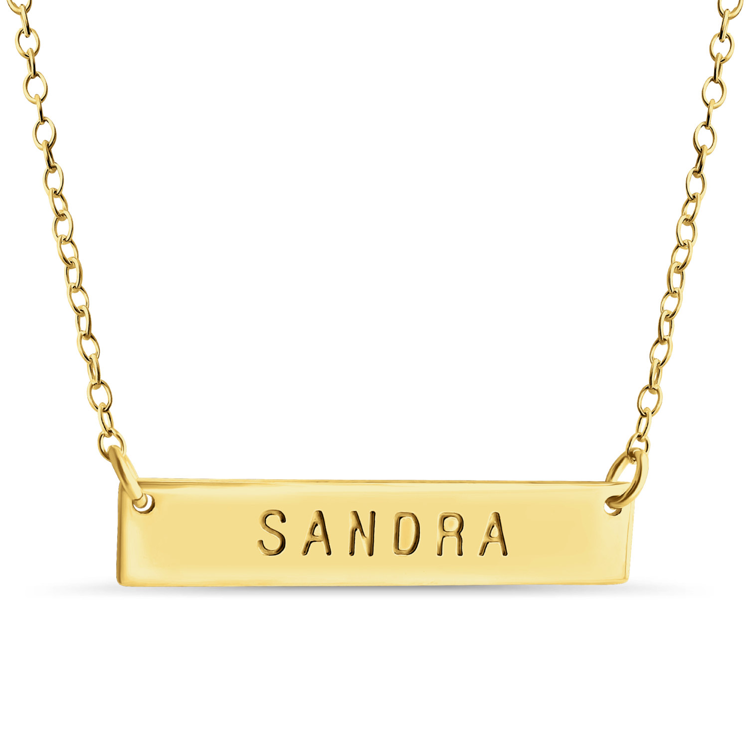 Name Bar Sandra Charm Pendant Jump Ring Necklace #14K Gold Plated over ...