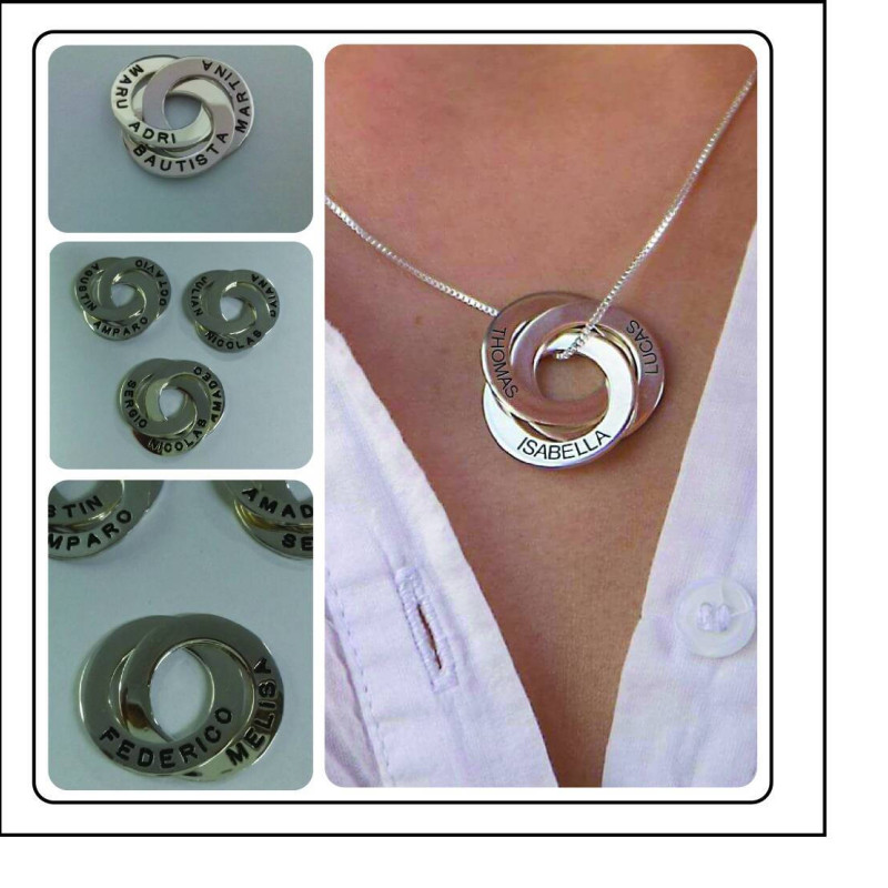 Pendant 2 and 3 rings with names and chain in 925 Silver