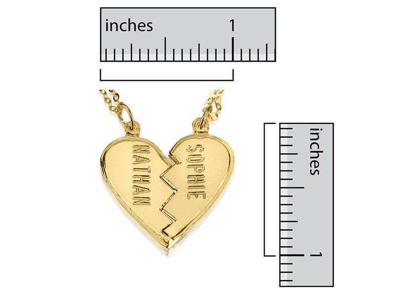 Personalized Gold Broken Heart Necklace , Couples 18k Gold Plated ...