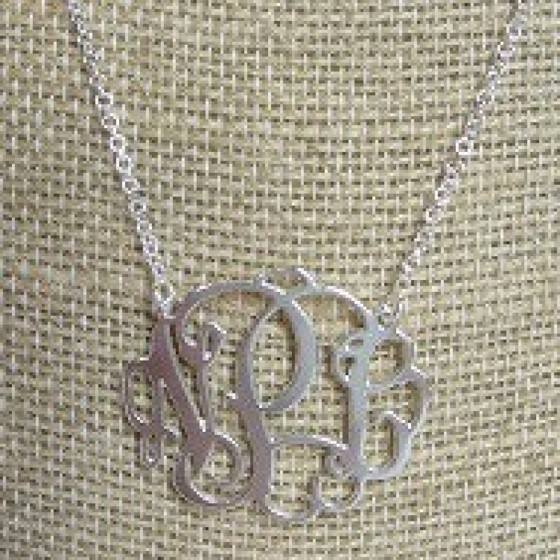 Sterling Silver Initial Necklace - Monogram Necklace - Silver Monogram ...