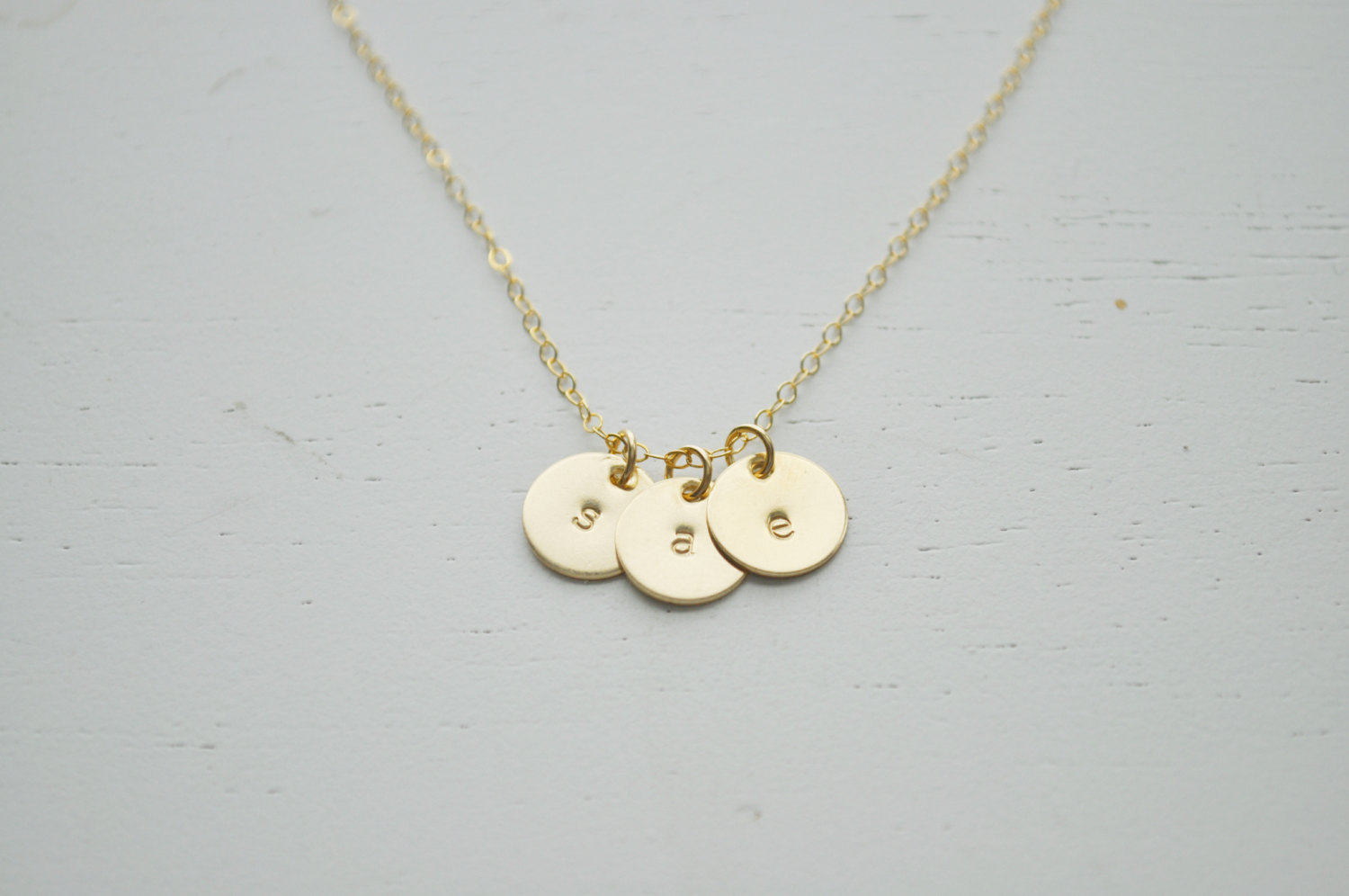 Three Gold Disc Initial Necklace gold filled disc small circle round ...
