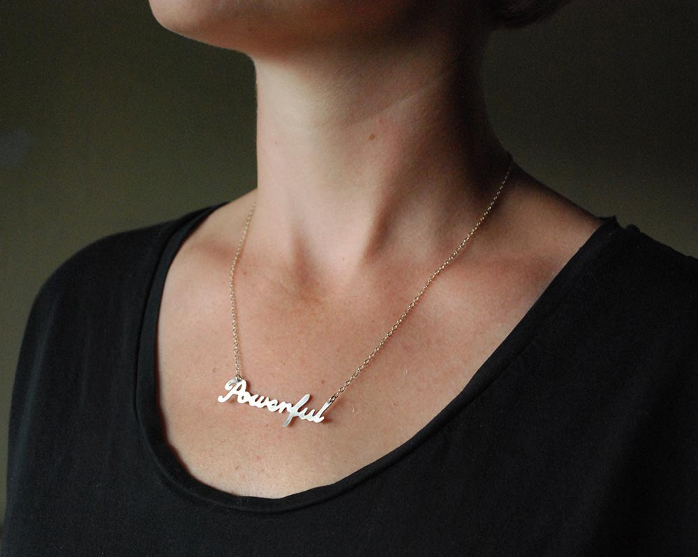 Word Necklace: Jettison--Hand Cut Recycled Silver on Chain